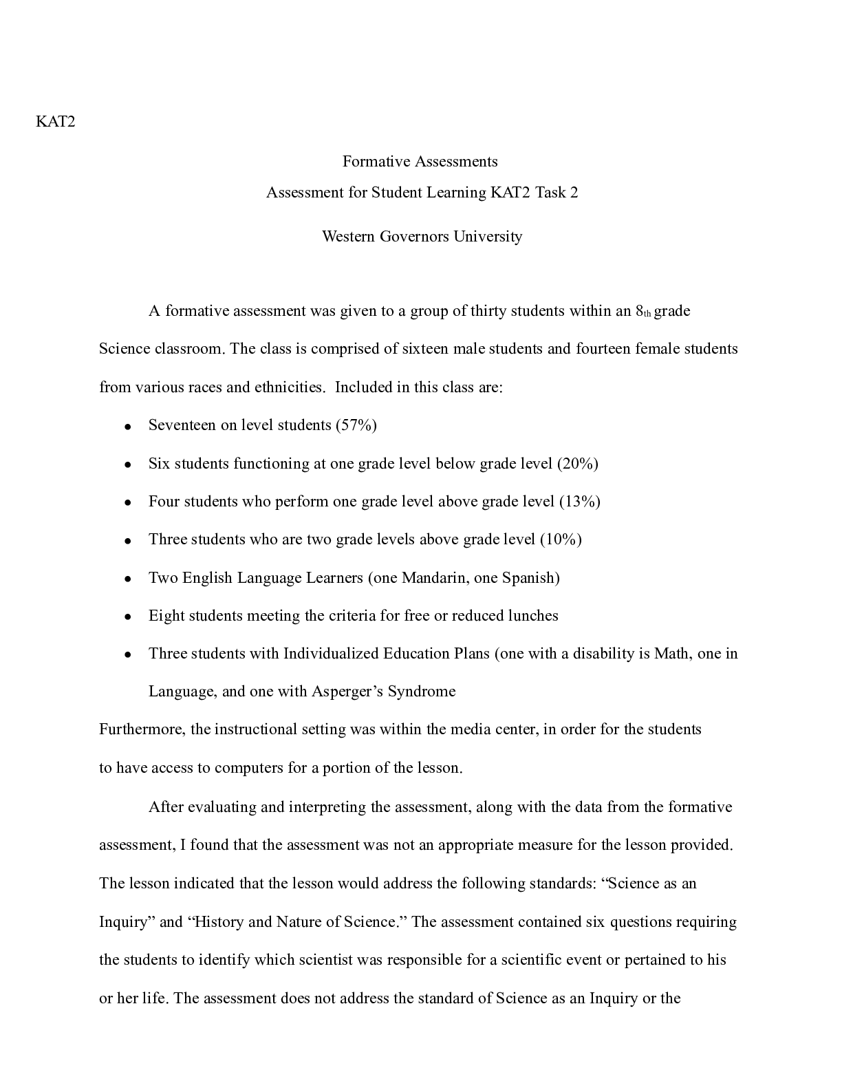 Formative Assessments Task 2.docx KAT2 Formative Assessments Assessment for Student Lea ...